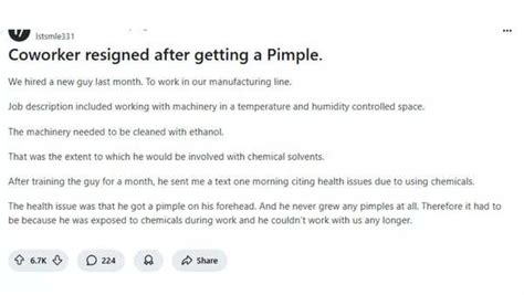 An Employee With Flawless Skin Quits Over One Pimple Calls It A