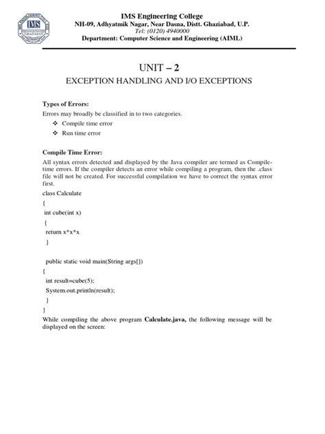 Unit 2 Exception Handling And Io Streams Pdf Computer Program Programming