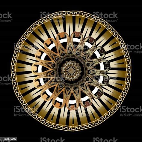 3d 바로크 벡터 라운드 만다라 패턴입니다 장식적인 꽃 배경입니다 기하학적 그리스 키 메 더 원 고대의 장식 골드 꽃 나뭇잎 우아함 럭셔리 현대 장식 바로크 디자인 0명에