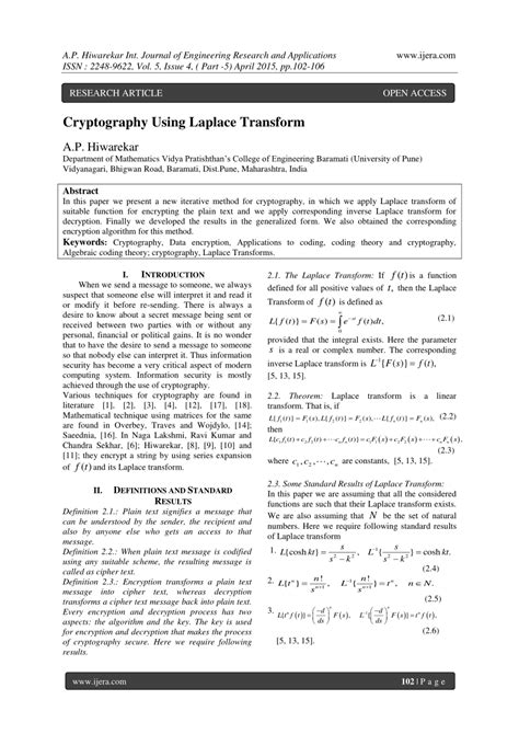 Pdf Cryptography Using Laplace Transform