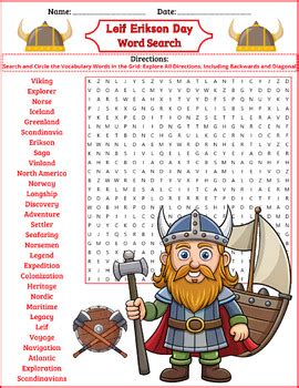 Leif Erikson Day Word Search Puzzle Worksheet Activity No Prep Tpt