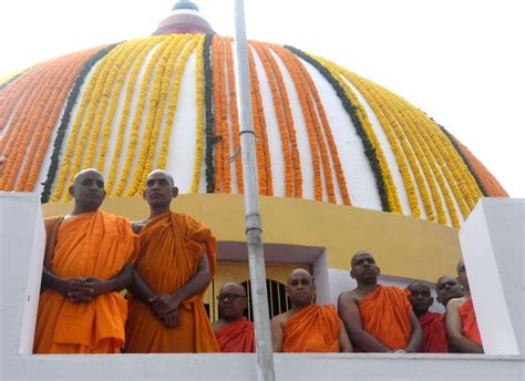Buddhist Monks At The Decorated Chaitya Bhoomi