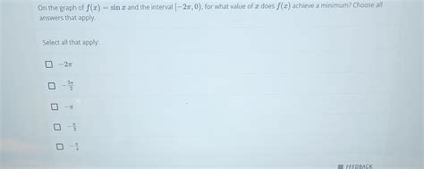 Solved On the graph of f x sinx and the interval π Chegg