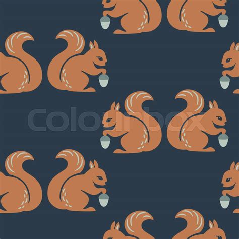 Seamless Pattern With Cute Squirrels And Acorns Hand Drawn Colourbox