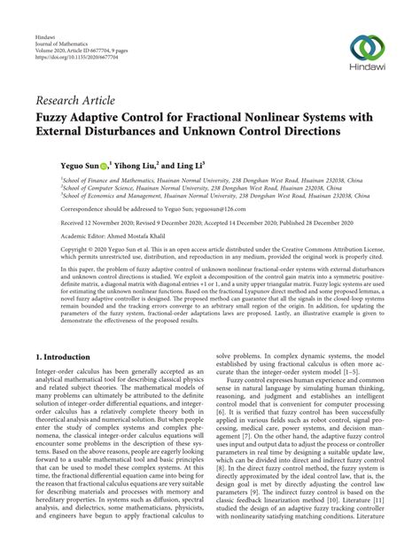 Pdf Fuzzy Adaptive Control For Fractional Nonlinear Systems With