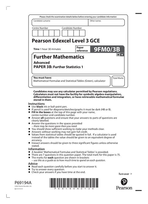 Pearson Edexcel Level 3 Gce Further Mathematics Advanced Paper 3b