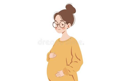 Pregnant Woman Wearing Glasses Isolated Illustration Stock Vector Illustration Of Brown