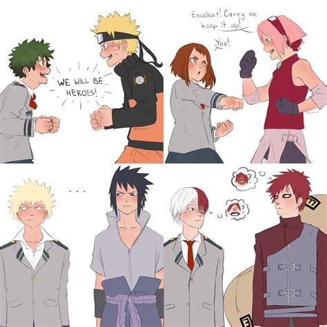 Midoriya Izuku Naruto Uzumaki Uraraka Ochako Sakura Haruno Katsuki Bakugou Sasuke