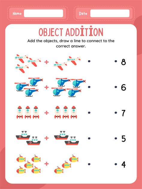Colorful Illustration Object Addition Worksheet 2 Pdf