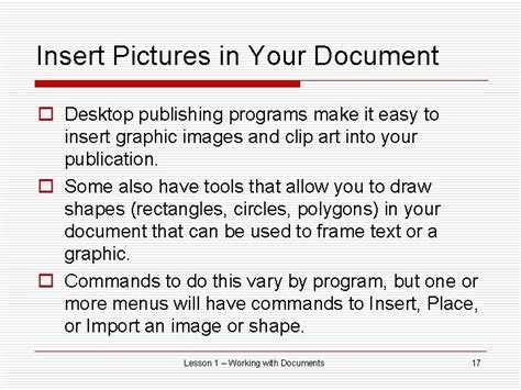 Desktop Publishing Lesson 1 Working With Documents Objectives