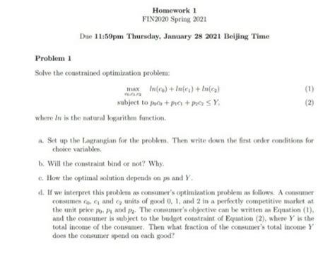 Solved Solve The Constrained Optimization Problem Max Chegg