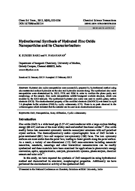 Hydrothermal Synthesis Pdfcoffee Com