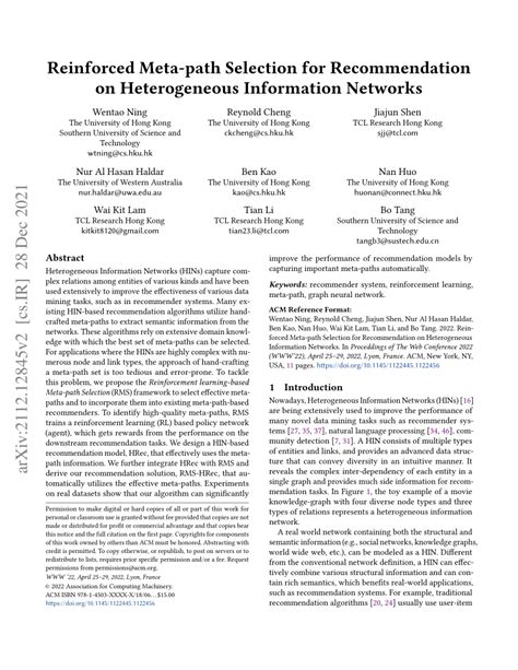 Pdf Reinforced Meta Path Selection For Recommendation On Heterogeneous Information Networks