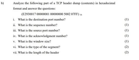 Solved B Analyze The Following Part Of A Tcp Header Dump