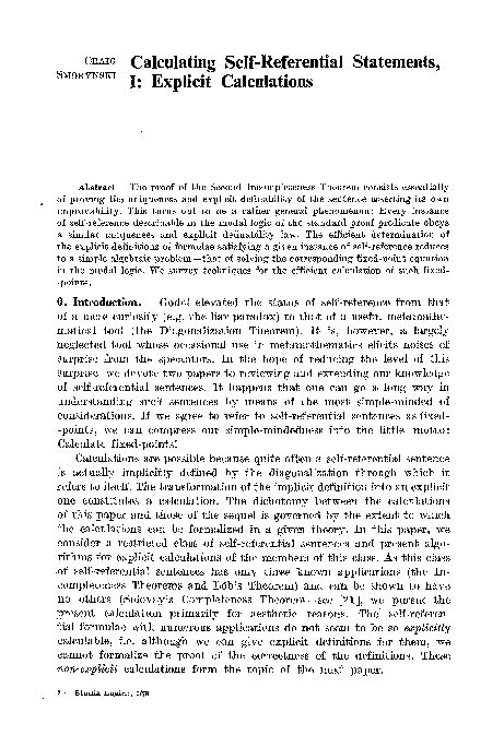 Pdf Calculating Self Referential Statements I Explicit Calculations