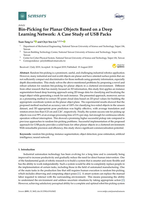 Pdf Bin Picking For Planar Objects Based On A Deep Learning Network