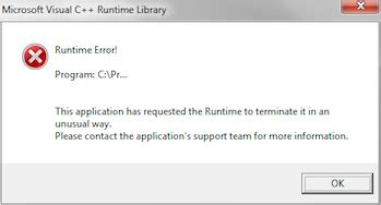 Windows Error Message C Runtime Error Knowledge Base Support