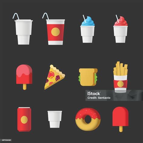 패스트 푸드 달콤한 디저트 음료 현대적인 세련 된 멋진 아이콘을 설정합니다 레스토랑 카페 바 메뉴 템플릿 웹 인포 그래픽 벡터