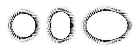블랙 하프톤 타원 프레임 세트 둥근 점선 그라데이션 테두리 컬렉션 배너 템플릿 복사 공간 엠블럼 포스터 요소에 대한 팝 아트 만화 도트 사진 홀더 벡터 래스터화된 프레이밍