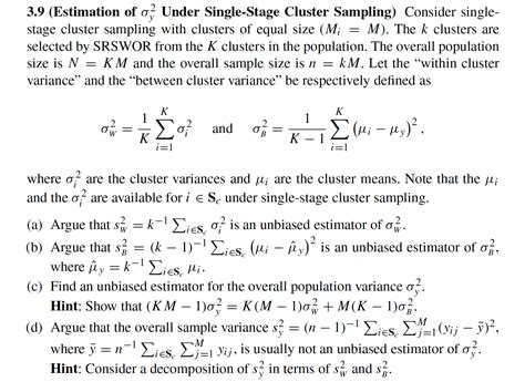 Solved 3 9 Estimation Of σy2 Under Single Stage Cluster