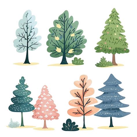 Cedar Tree Vector Set Simple And Minim Premium AI Generated Vector