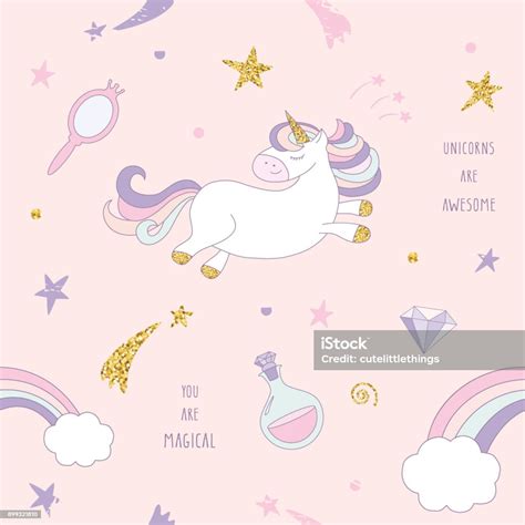 레인 보우 별과 파스텔 핑크 다이아몬드와 유니콘 매직 완벽 한 패턴 배경 인쇄 및 웹 귀여운에 대한 스톡 벡터 아트 및 기타 이미지 귀여운 꼬리 낙서 드로잉 Istock