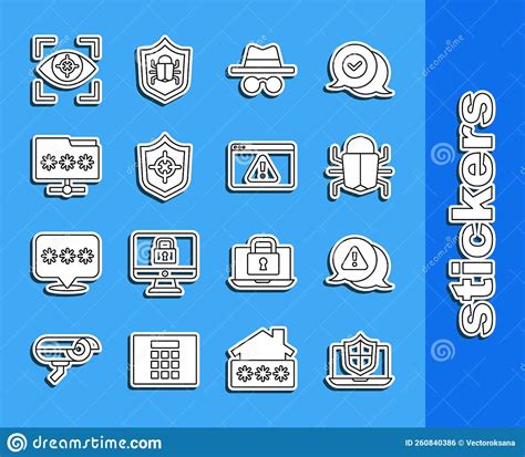 Set Line Laptop Protected With Shield Exclamation Mark In Triangle