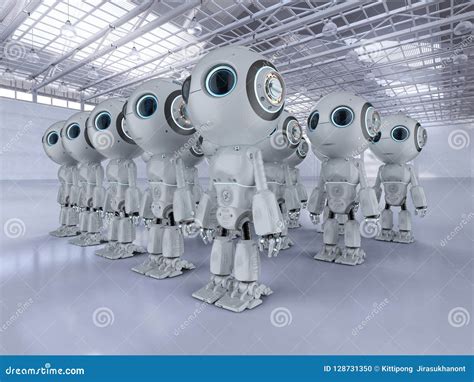 Robots And Assembly Line With Workers Smart Factory Industry With Engineers Workers Automated
