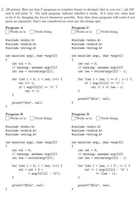Solved 2 20 Points Here Are Four C Programs To Translate