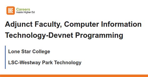 Adjunct Faculty Computer Information Technology Devnet Programming Job With Lone Star College