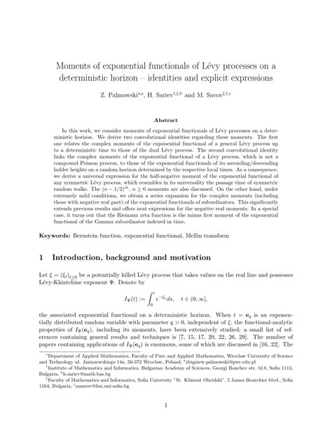 Pdf Moments Of Exponential Functionals Of Lévy Processes On A Deterministic Horizon
