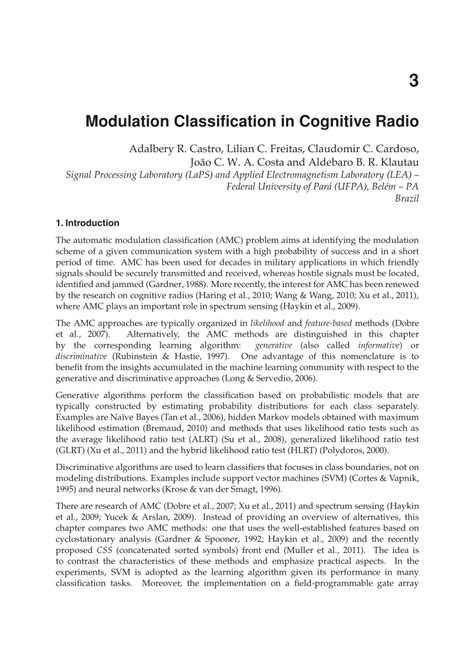 Pdf Modulation Classification In Cognitive Radio