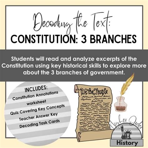 Us Constitution 3 Branches Primary Source Analysis And Quiz Tpt