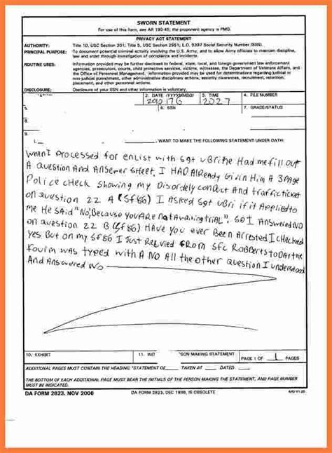 Army Sworn Statement Form