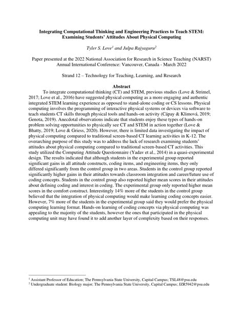 Pdf Integrating Computational Thinking And Engineering Practices To Teach Stem Examining