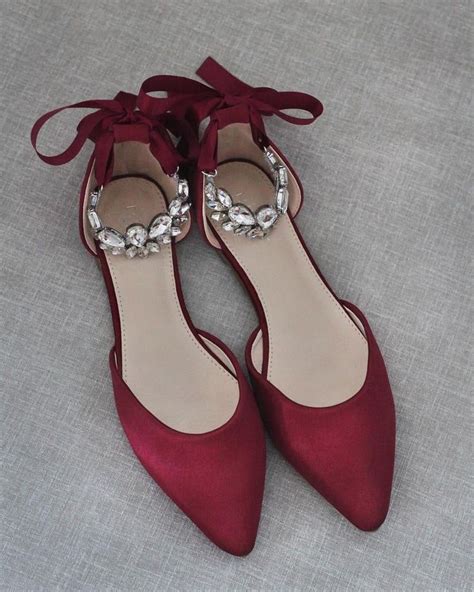 Satin Pointy Toe Flats With Teardrop Rhinestones Embellishments