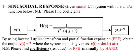 Solved 1 Sinusoidal Response Given Causal Lti System With