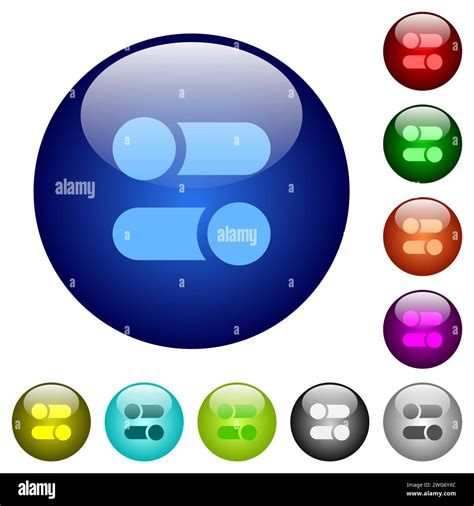 horizontal toggle switches solid icons on round glass buttons in