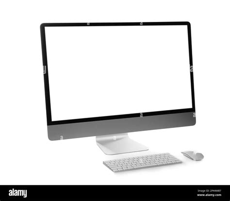 Modern Computer With Blank Monitor Screen And Peripherals On White Background Stock Photo Alamy