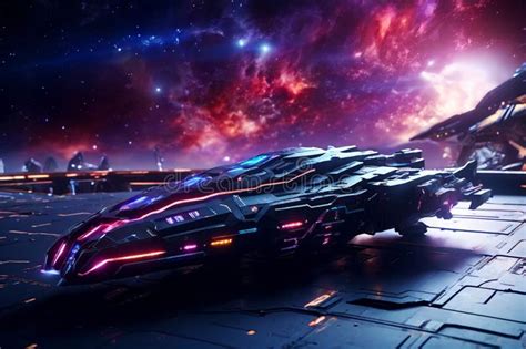 A Spaceship Exploring In Deep Space Stock Illustration Illustration