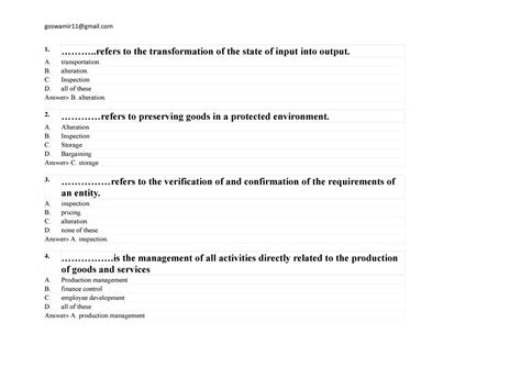 Mcq Pom Mcq For Production And Operation Management 1 To The Transformation Of
