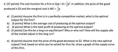 Solved Points The Cost Function For A Firm Is C Q Chegg
