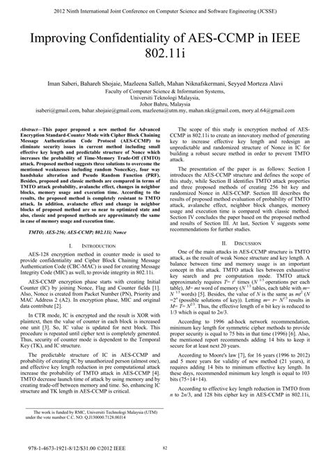 PDF Improving Confidentiality Of AES CCMP In IEEE I