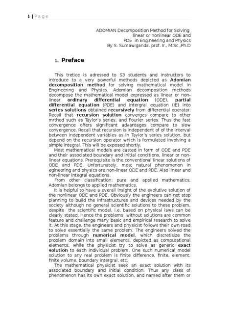 Adomian Decomposition Method For Solvin1 Pdf Partial Differential Equation Ordinary