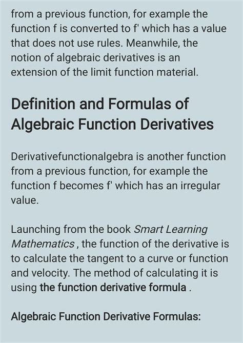 Solution Definition And Derivative Formulas Of Algebraic Functions In