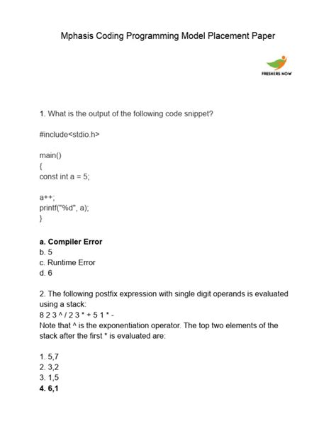 mphasis coding programming model placement paper pdf