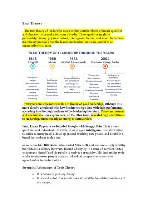 Trait Theory Gooof Trait Theory The Trait Theory Of Leadership