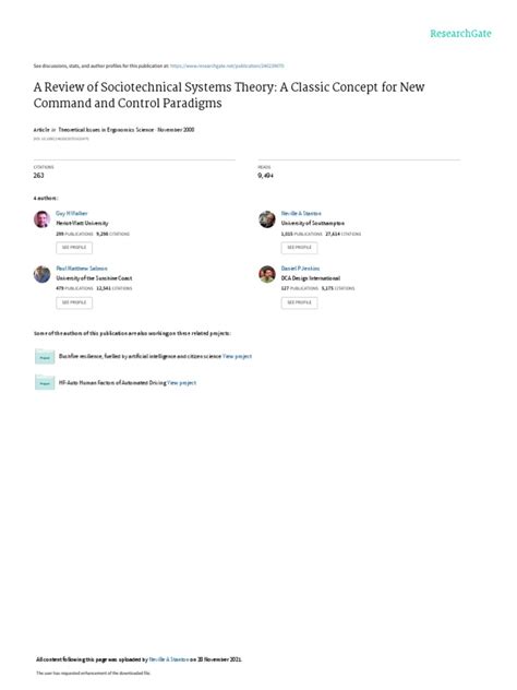 A Review Of Sociotechnical Systems Theoryties Pdf System Systems Theory