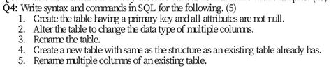 Solved Q4 Write Syntax And Commands In Sql For The