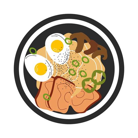 Top View Color Illustration Of Delicious Ramen Soup With Mushroom And Meat Japanese Food